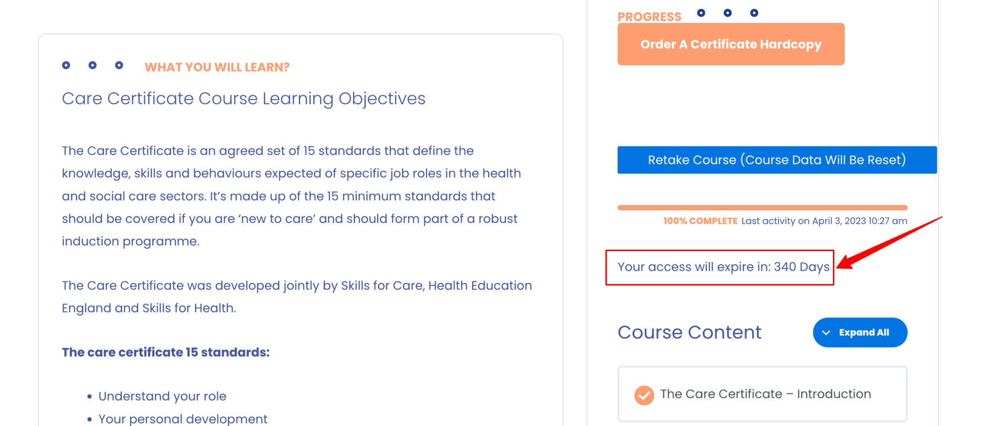 How to retake a course - Caredemy