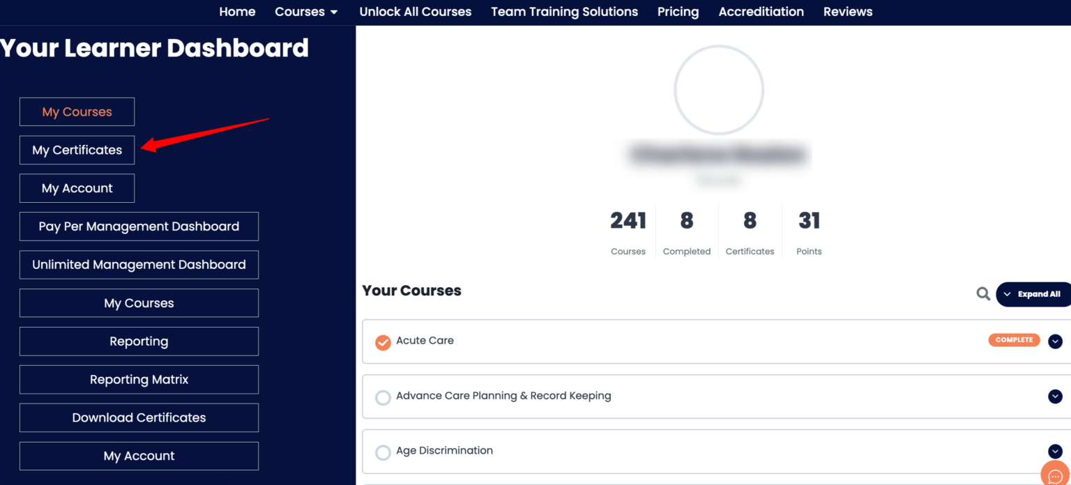 How to View, Download or Print a Certificate and Transcript - Caredemy