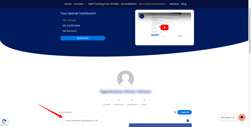 How to Start/Resume a Course - Caredemy