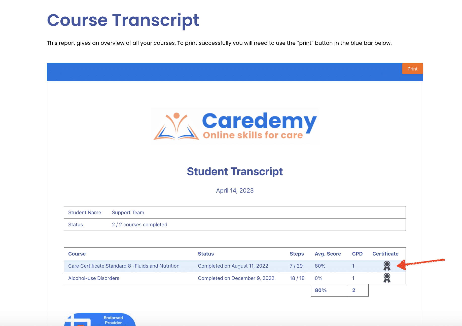 How to View, Download or Print a Certificate and Transcript - Caredemy