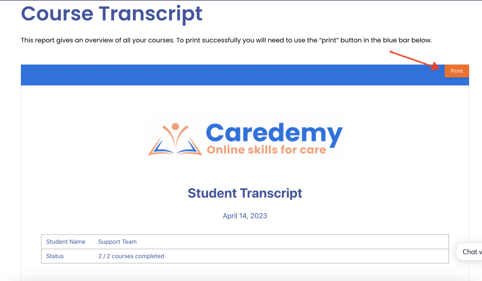 How to View, Download or Print a Certificate and Transcript - Caredemy