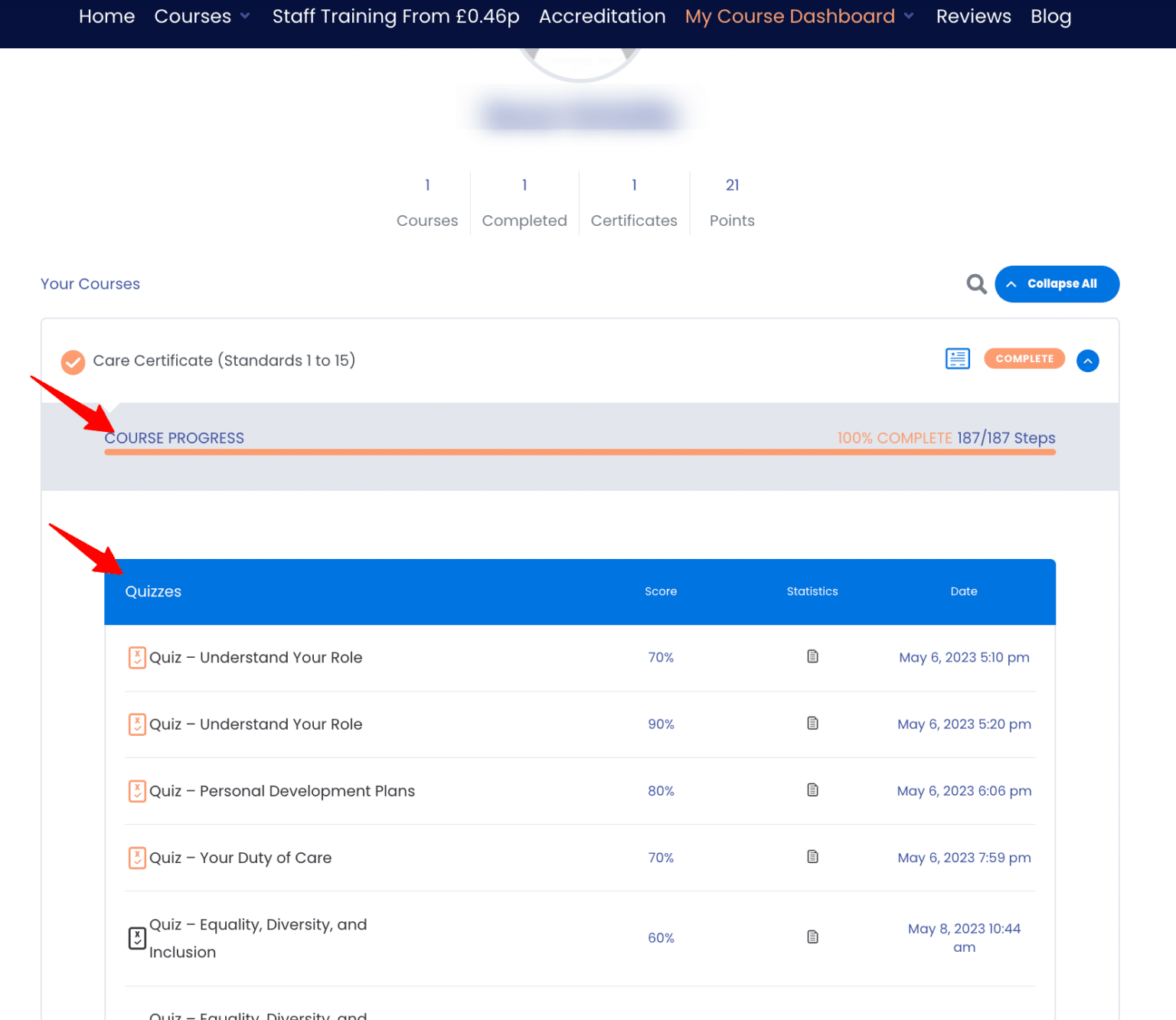 How to check course progress? - Caredemy